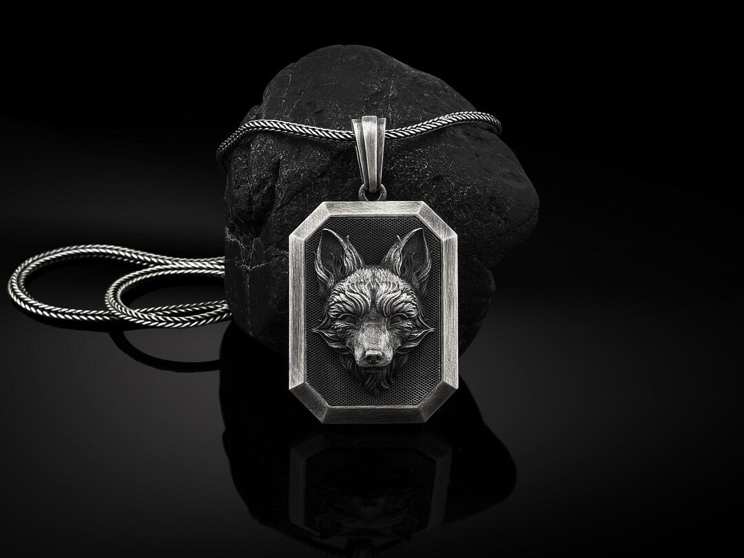 Fox Head Silver Men Necklace, Personalized Silver Fox Head Pendant, Fox ...