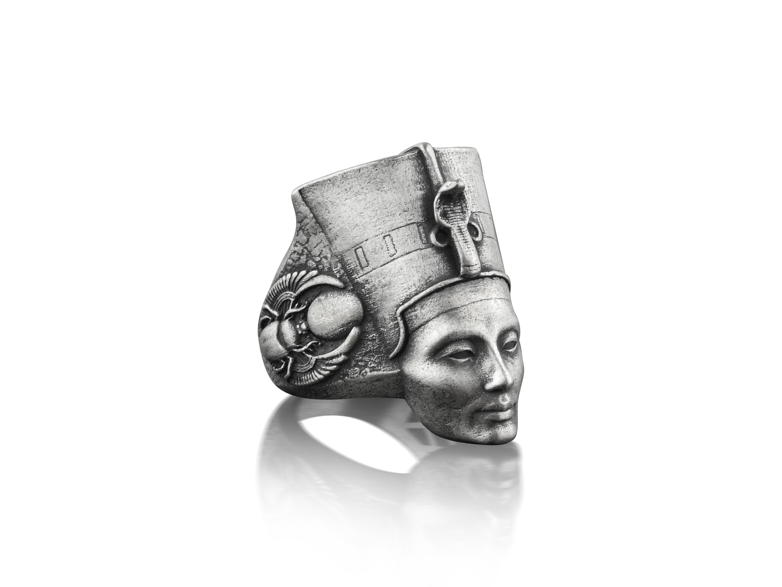 Nefertiti Queen of Ancient Egypt Ring, Engraved Scarab on Side Egyptian ...