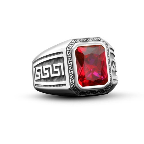 Silver Greek Men Rings Signet Sapphire Ring Shiny Silver Men - Etsy