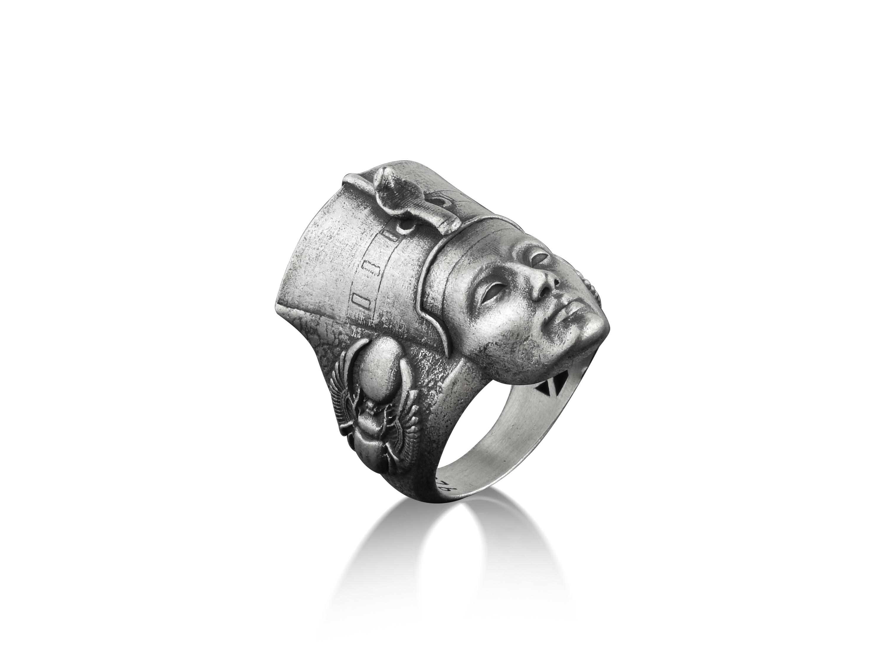 Nefertiti Queen of Ancient Egypt Ring, Engraved Scarab on Side Egyptian ...