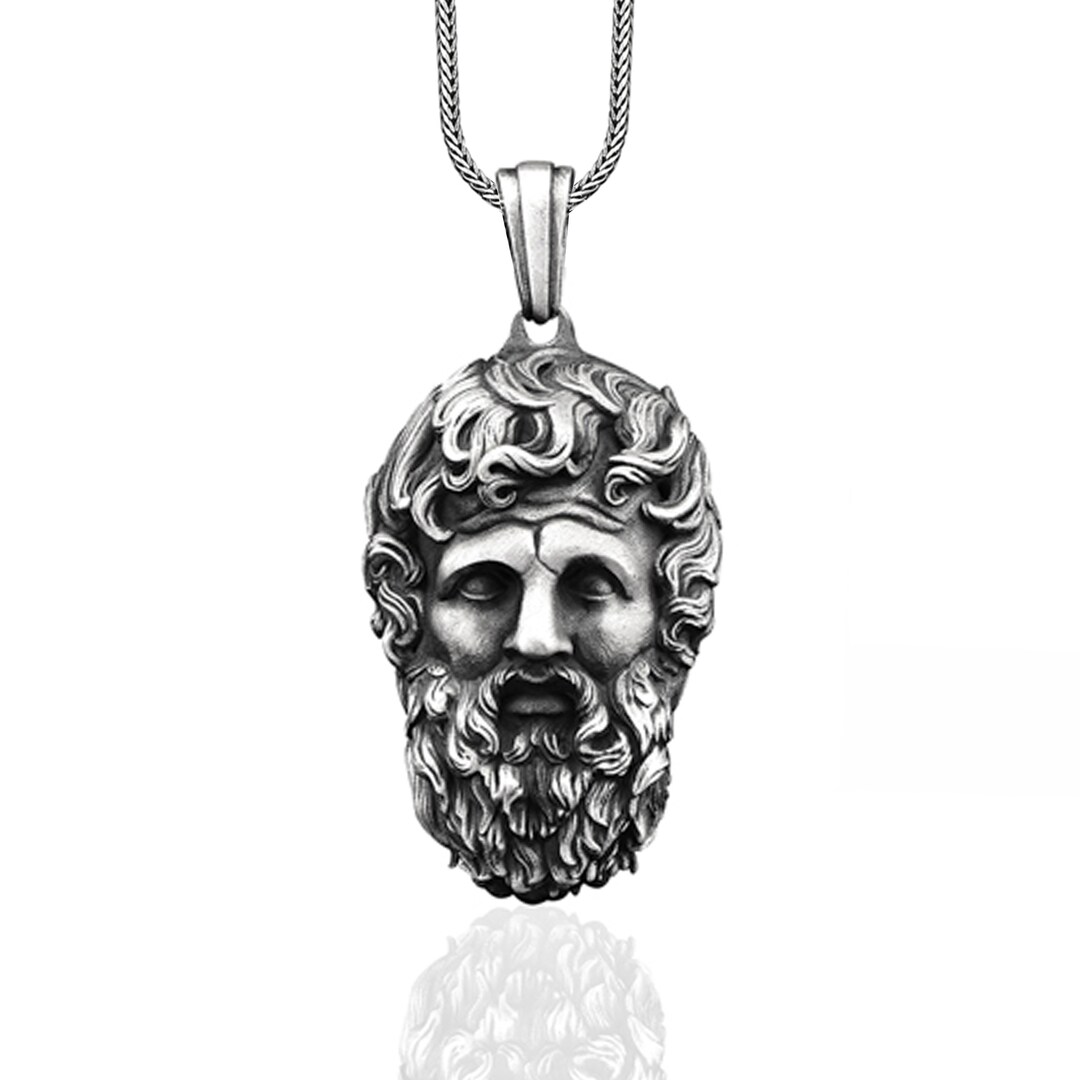 Sterling Silver Zeus Men's Necklace, God Zeus Oxdizdized Men Pendant ...