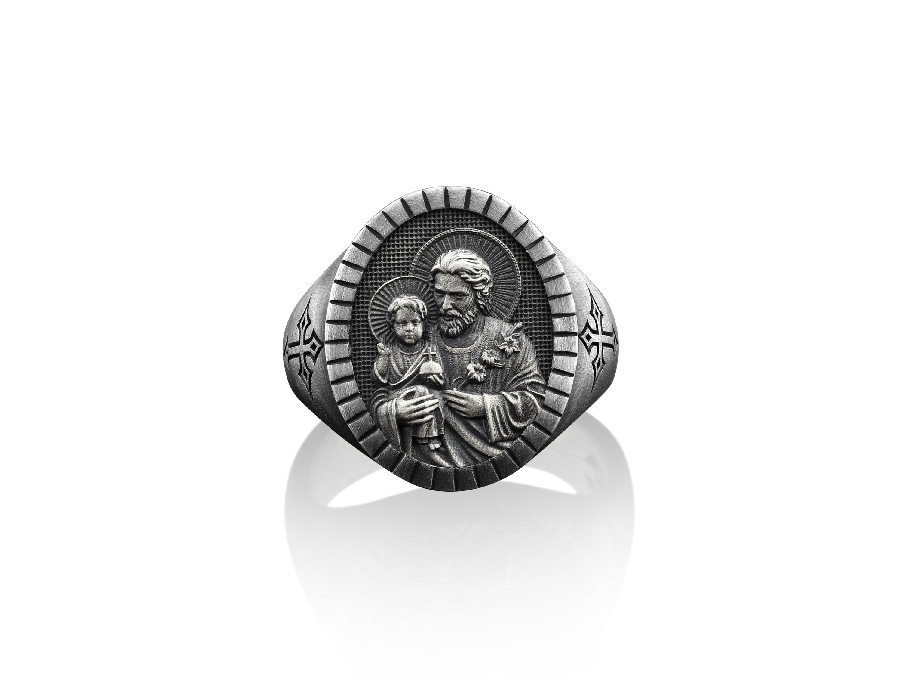 Handmade Saint Joseph Signet Ring for Men , Christian Saint Ring in ...