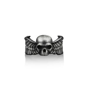Winged Skull Handmade Sterling Silver Men Ring, Winged Skull Gothic Ring, Winged Skull Punk Ring ...