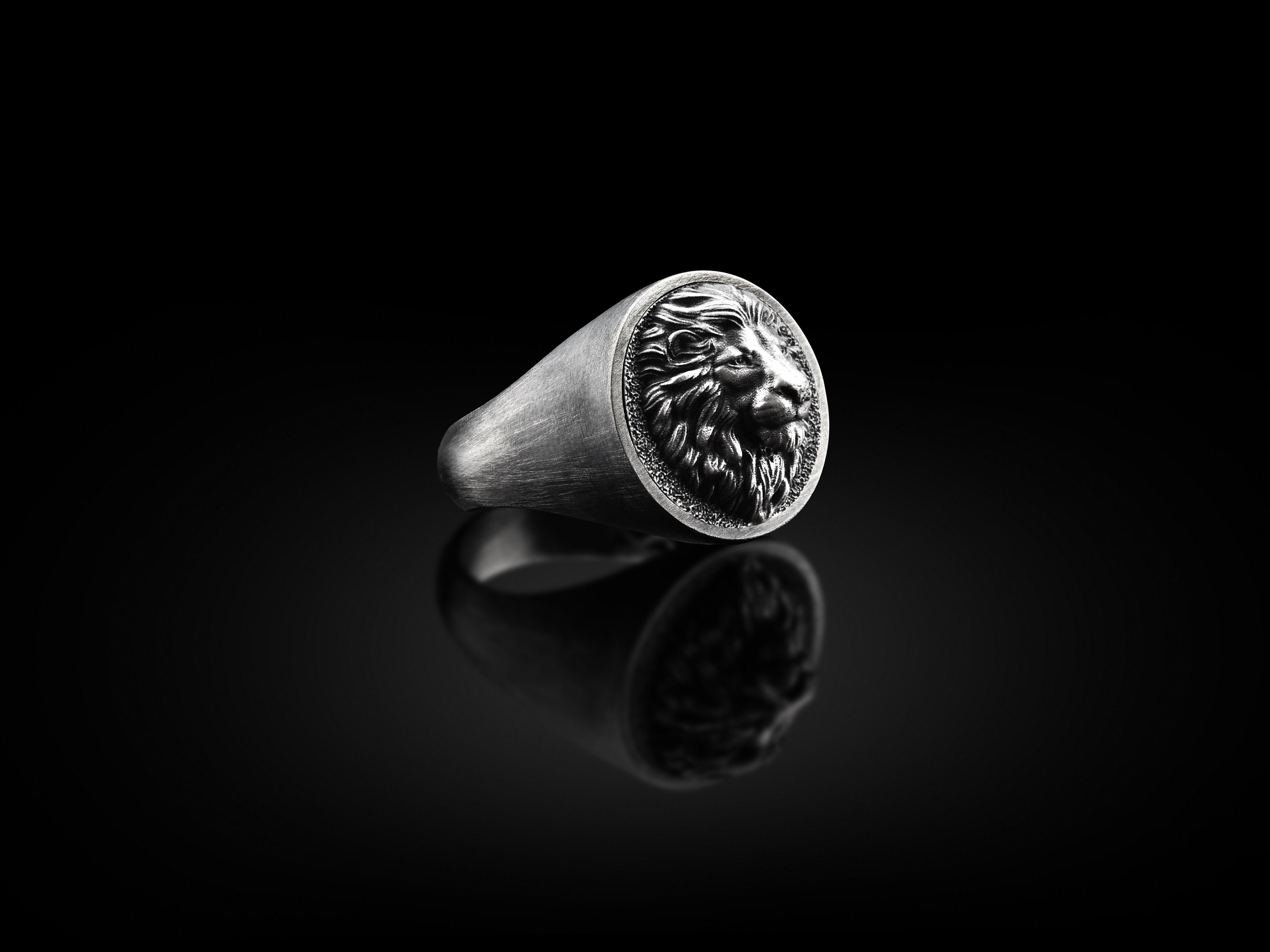 Lion Handmade Signet Ring Sterling Silver Lion Pinky Men | Etsy