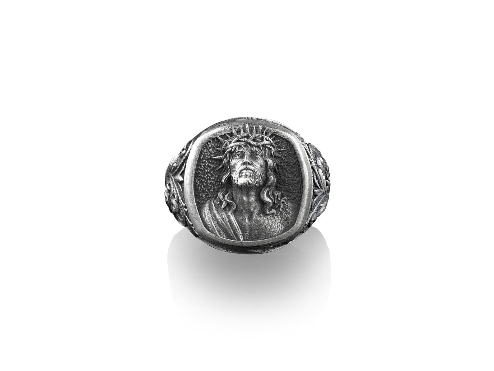 Christ Jesus Pinky Silver Men Rings With Crown of Thorns Ring ...