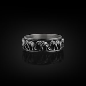 Elephants Handmade Sterling Silver Men Band Ring, Elegant Elephants ...
