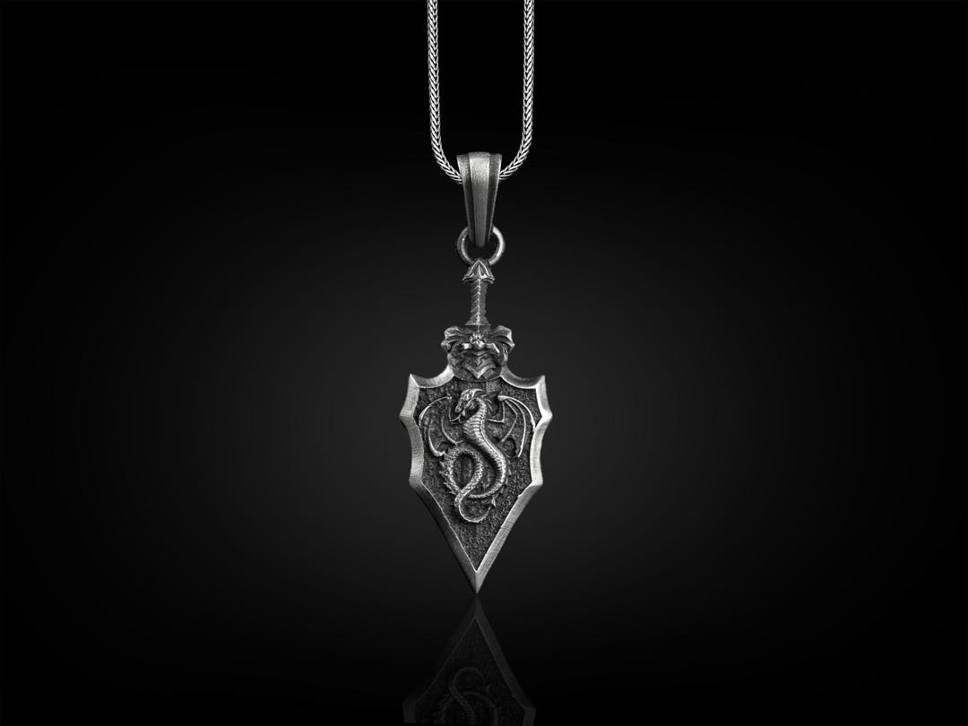 Engraved Dragon on Arrowhead Pendant Necklace, Unique Mens Archery ...