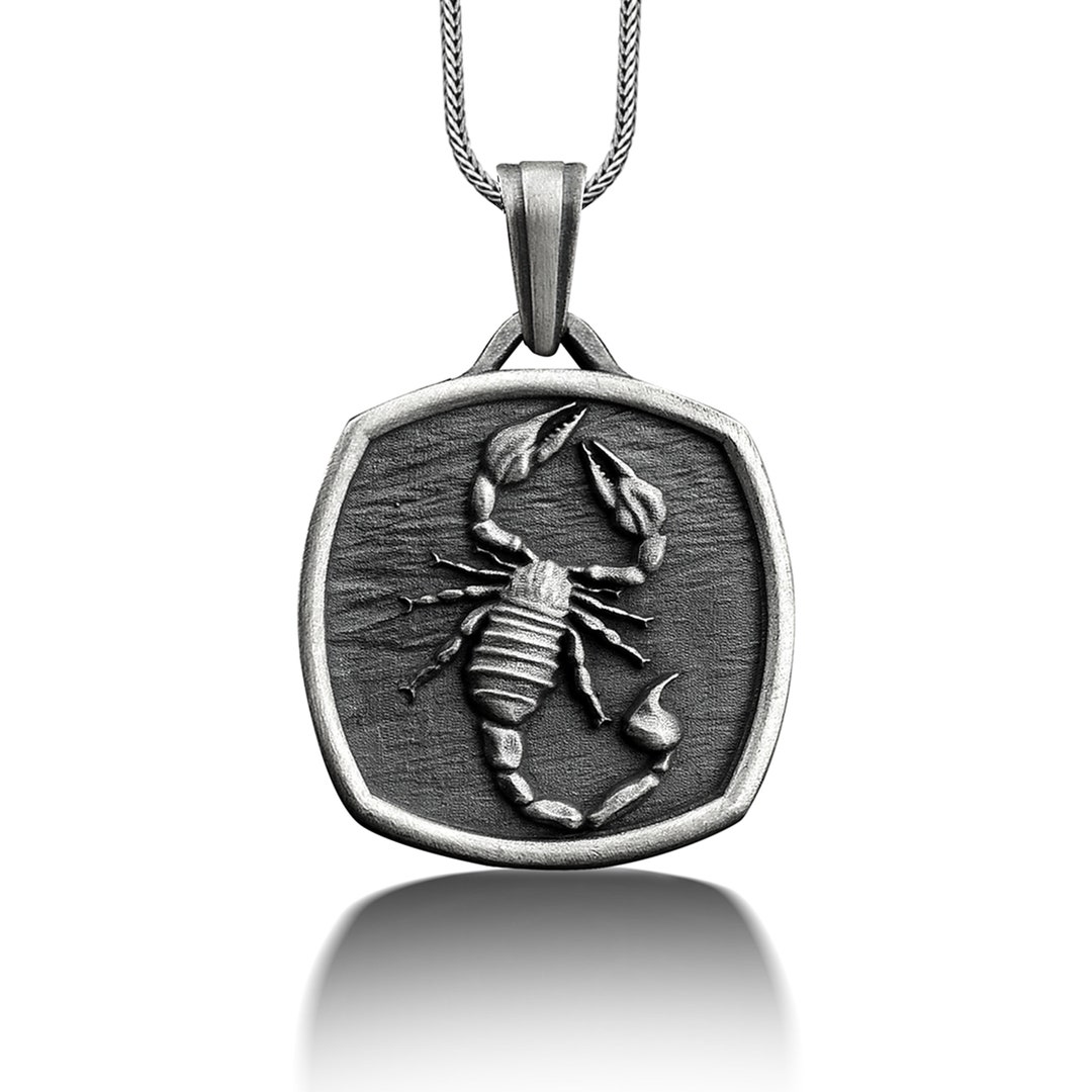 Engraved Scorpion Pendant Necklace in Silver, Personalized Animal ...