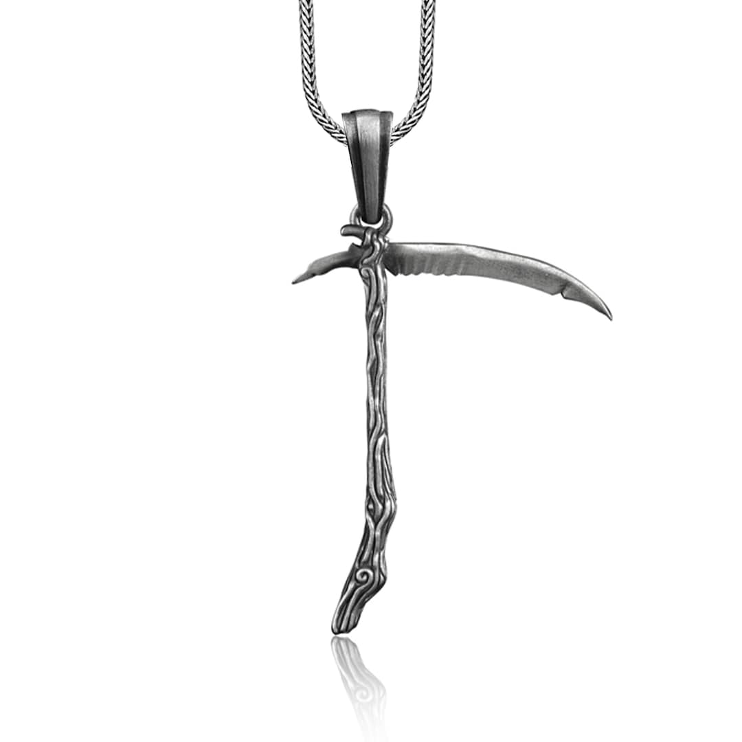 Scythe Pendant Silver Necklace, Unique Sickle Necklace, Sterling ...