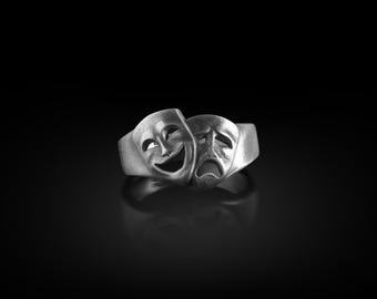 Duel Faced Theater Mask Ring for Men, Theater Comedy and Tragedy Masks ...
