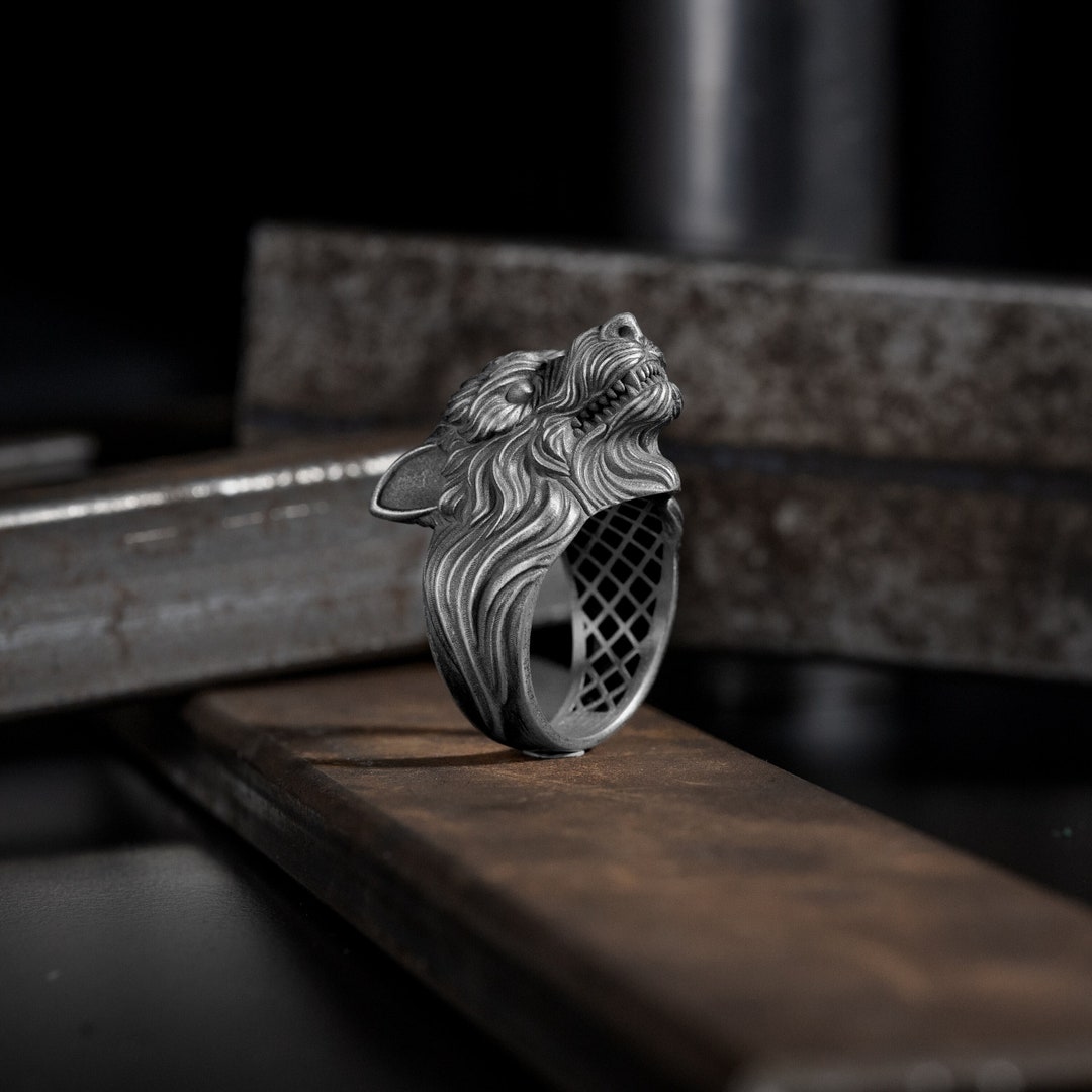 Antique Style Celtic Angry Wolf Men Ring in Sterling Silver, Celtic ...