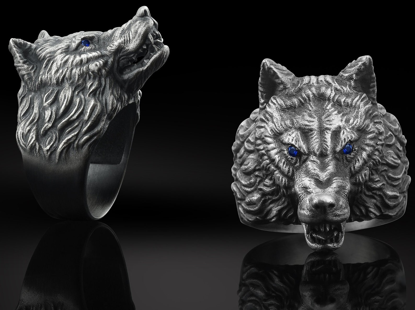Signet Men Wolf Ring Silver Wolf Head Ring Wild Wolf Men - Etsy