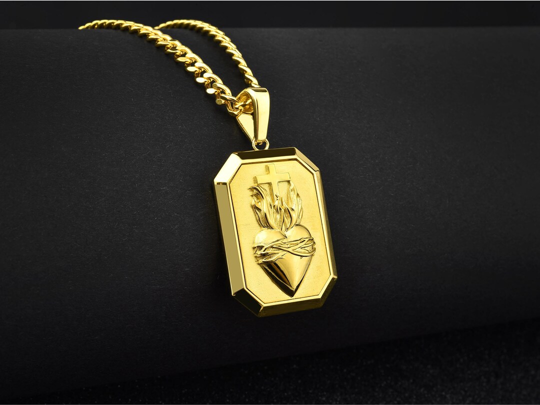 14k Gold Sacred Heart Necklace for Christian, Sacred Heart Personalized ...