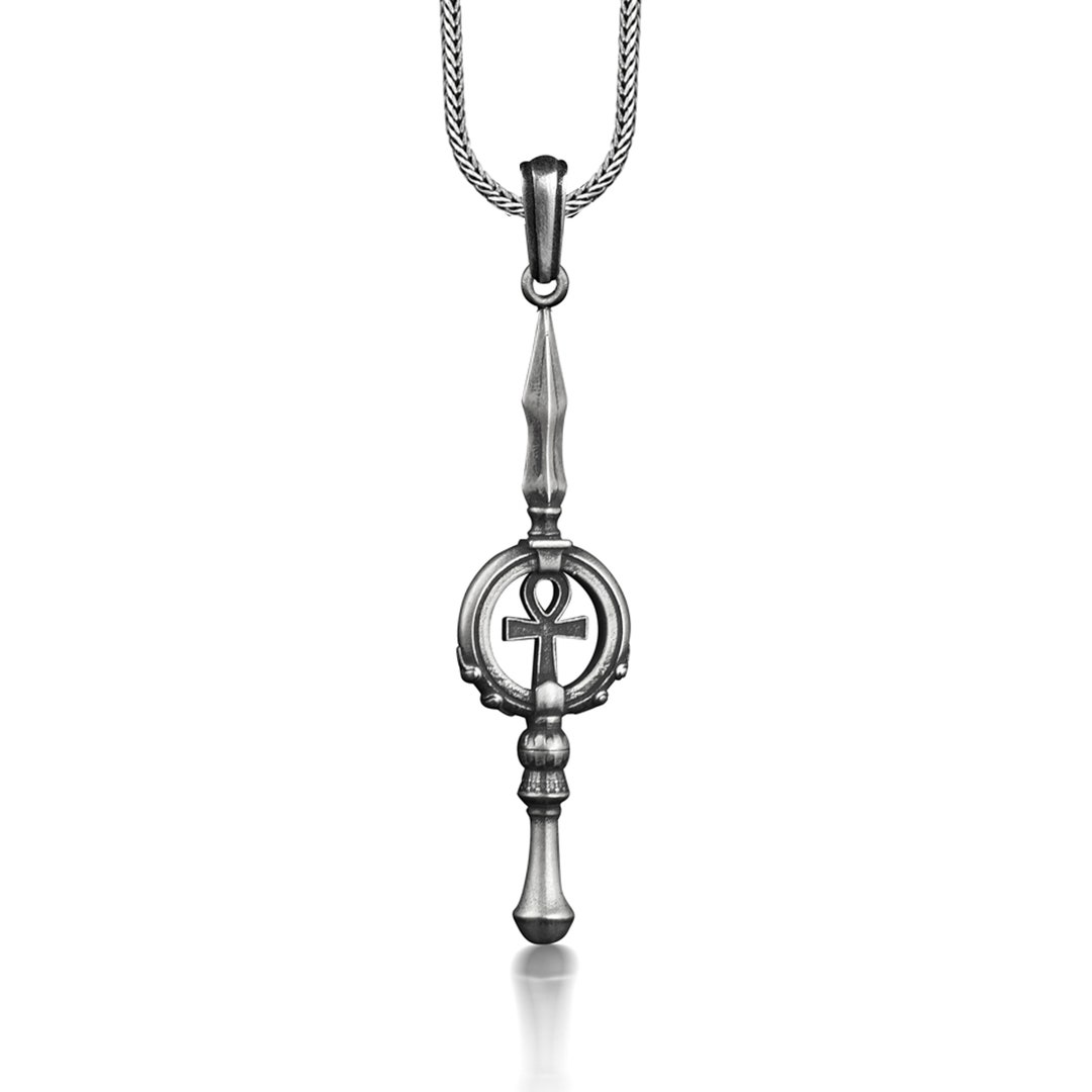 Ankh in Middle Horus Staff Necklace Egyptian Mythology Mens - Etsy