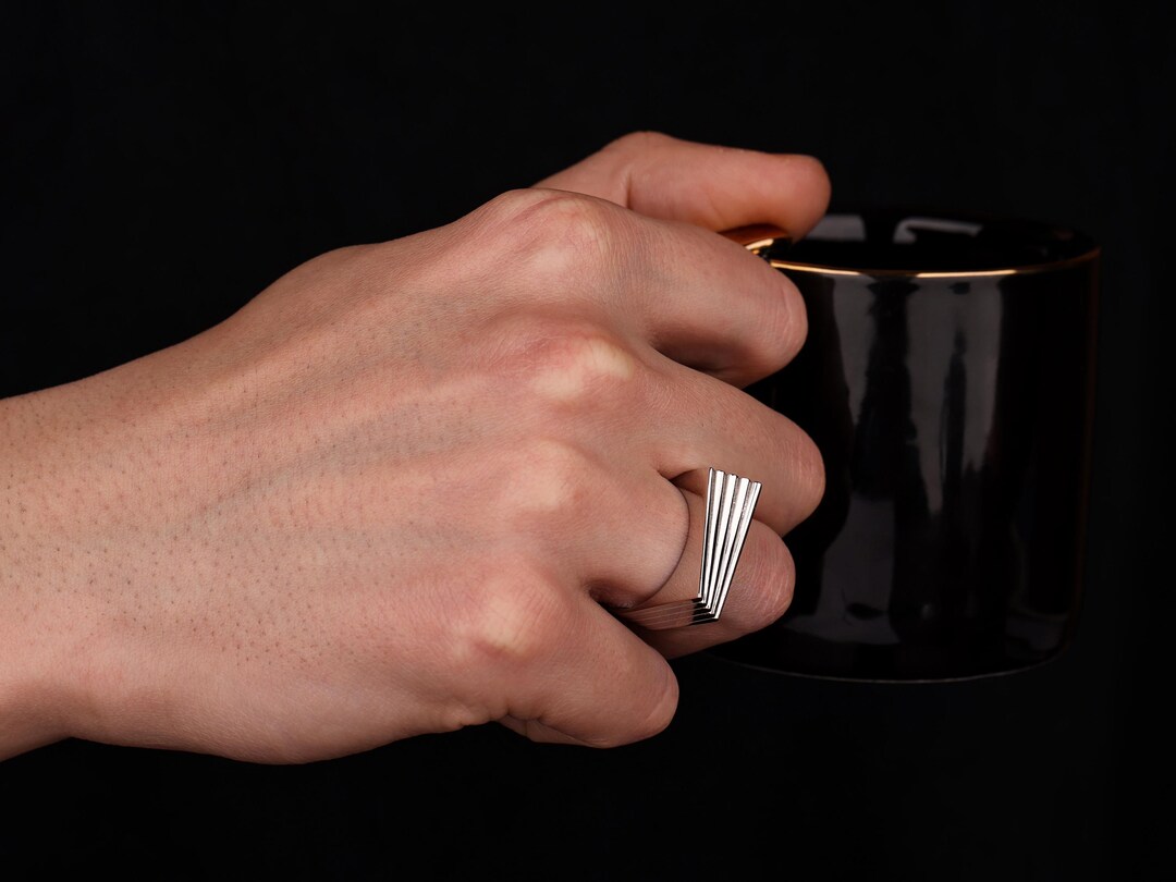 Tiered Silver Ridge Ring for Men, Bold Stacked Linear Design Gift Men ...