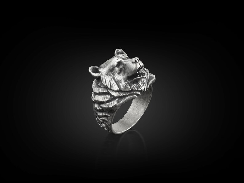 Grizzly Bear Mens Ring in Silver Animal Ring for Boyfriend in - Etsy