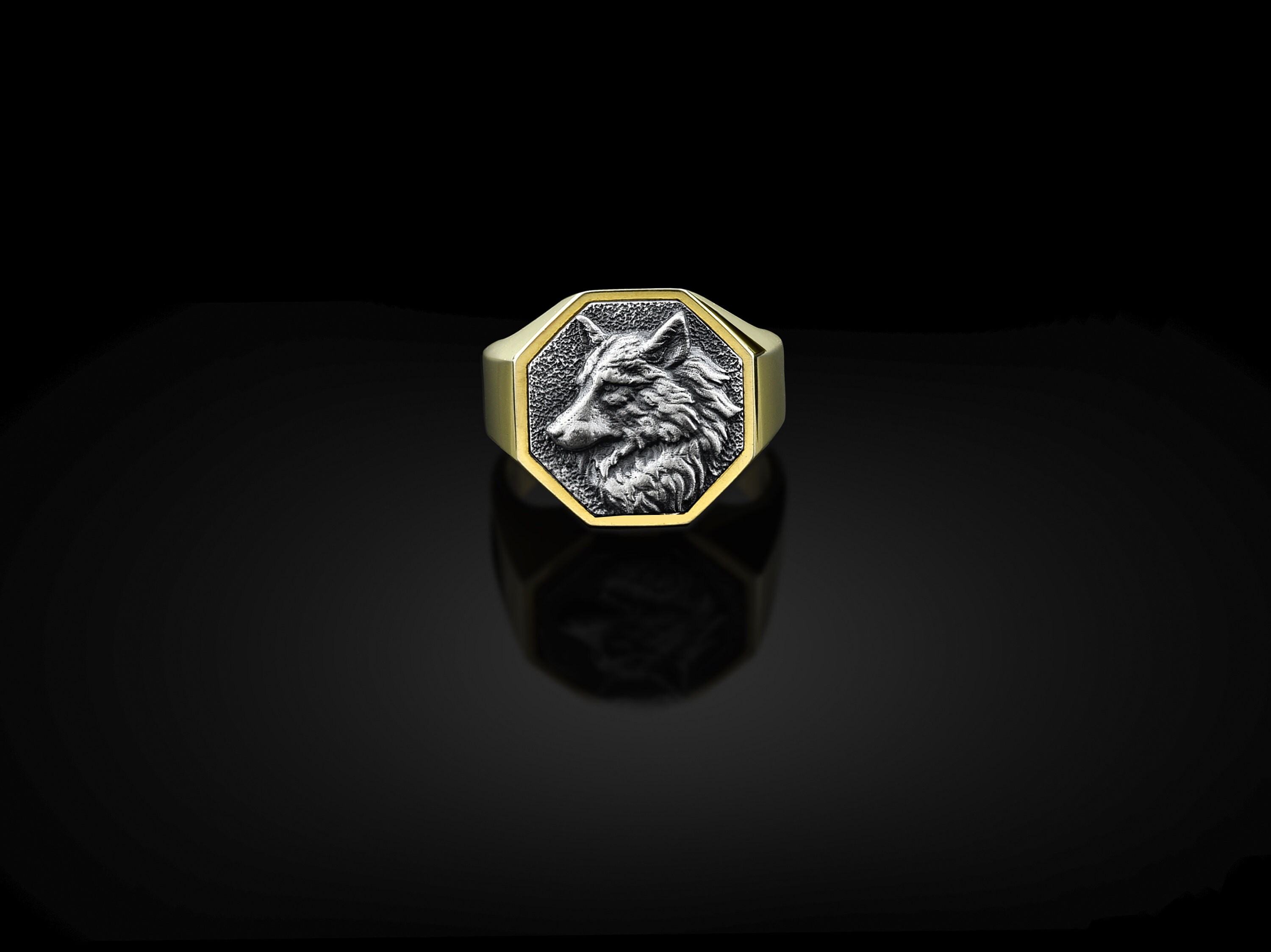 925 Silver Wild Wolf Signet Mens Ring Handmade Alpha Wolf Man | Etsy