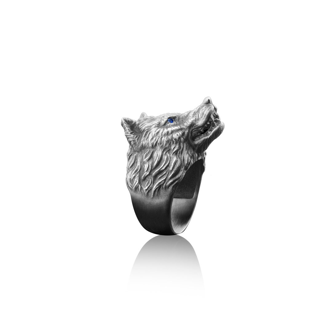 Signet Men Wolf Ring, Silver Wolf Head Ring, Wild Wolf Men Rings, Wolf ...