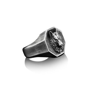 Alpha Wolf Signet Man Ring, Handmade Silver Wolf Men Ring, 925 Silver ...