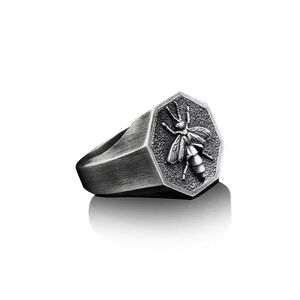 Boho 925 Silver Bee Men Ring, Wild Bee Signet Men's Ring, Handmade ...