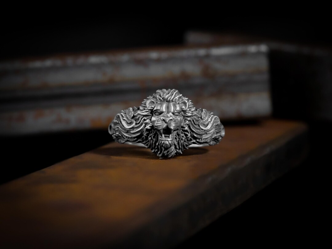 Pinky Sterling Silver Lion Head Biker Antique Style Men Ring, Daintily ...