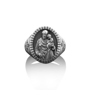 Handmade Christan Saint Joseph Signet Ring for Men, Sterling Silver ...