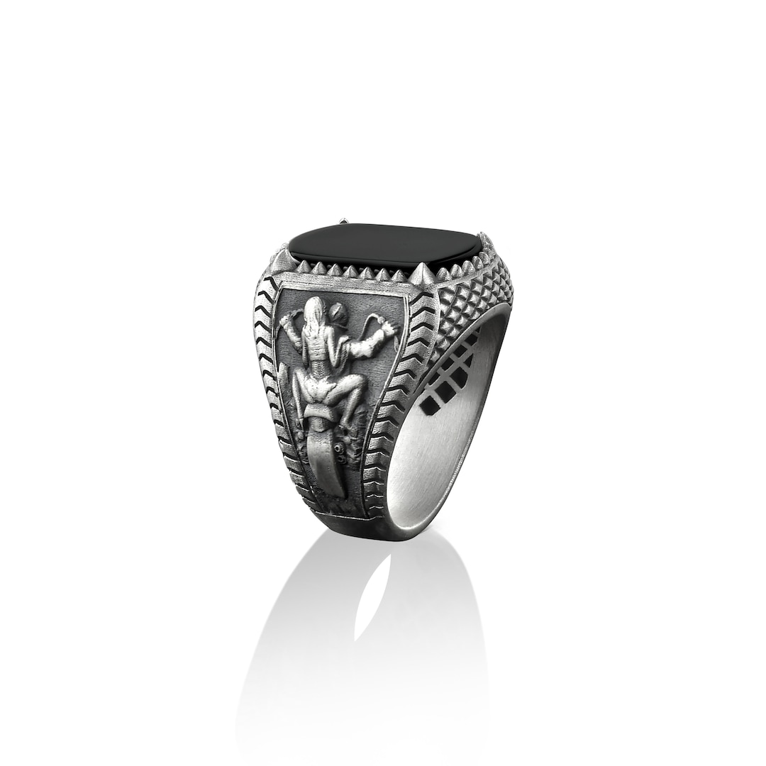 Motorcycle Art Silver Onyx Men Ring, Motorcycle Themed Black Onyx ...