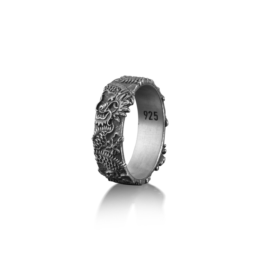 925 Sterling Silver Dragon Band Ring for Men, Vintage Men's Dragon ...