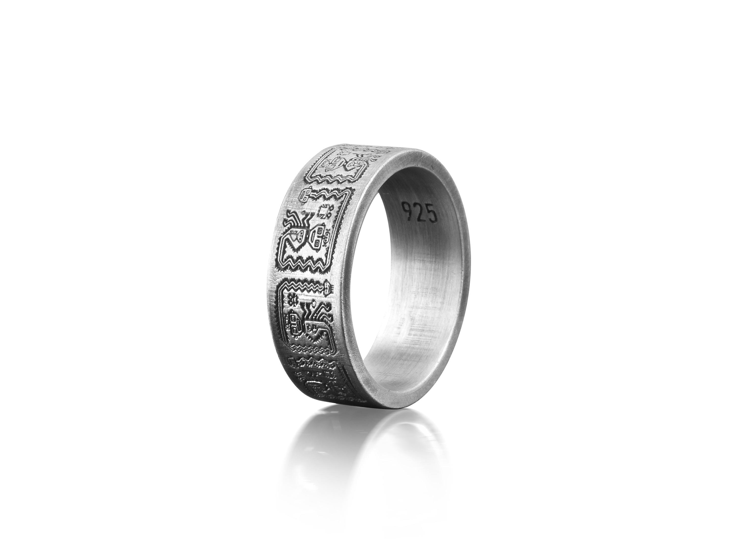 Aztec and Mayan Hieroglyphics Ring, Ancient Unique Mens Ring in ...