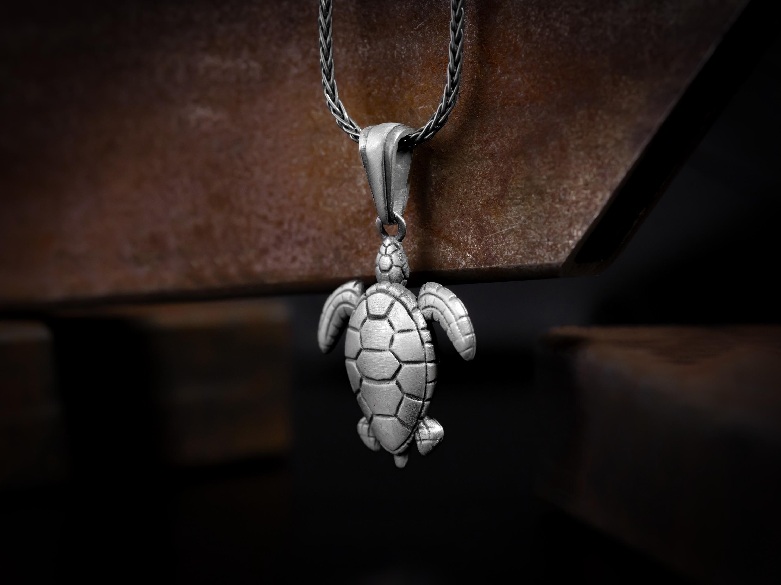 Sea Turtle Caretta Necklace Silver Pendant for Men or Women, Sterling ...