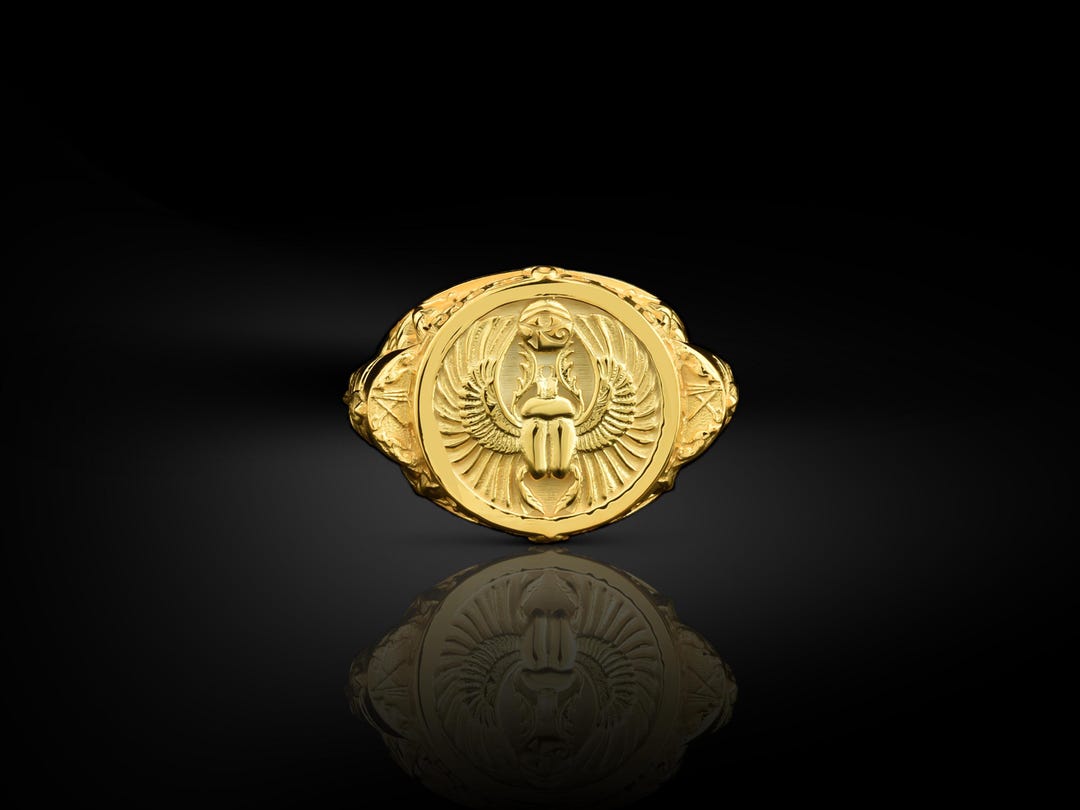 Nefertiti With Scrab 10k Gold Ring, Egyptian Scarab With Nefertiti 14k ...
