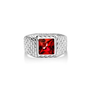 Red Ruby Stone Square Cut Pinky Ring for Men in Silver, Clear Ruby ...