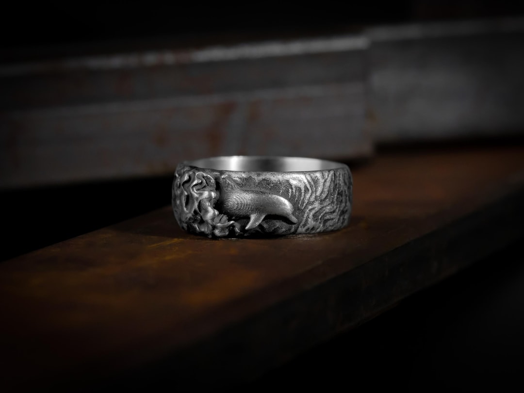 Dolphin Ocean Ring for Men in Silver, Sea Animal Male Band Ring for ...