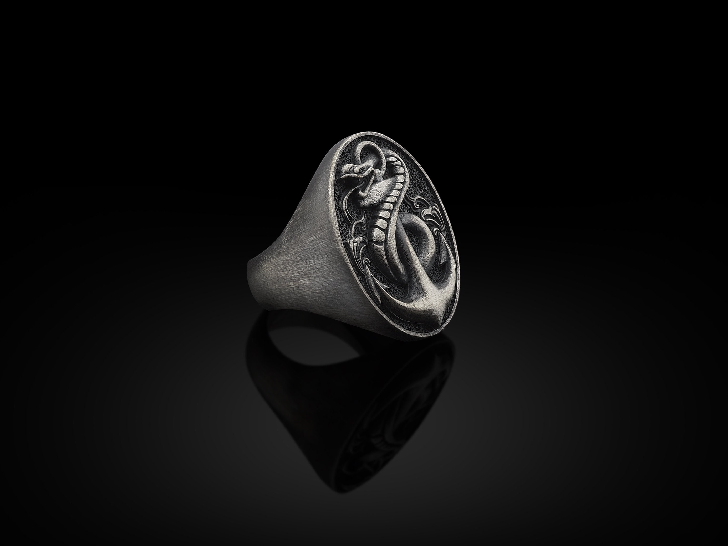 Snake Silver Men Ring Man Silver Signet Anchor Snake Ring - Etsy