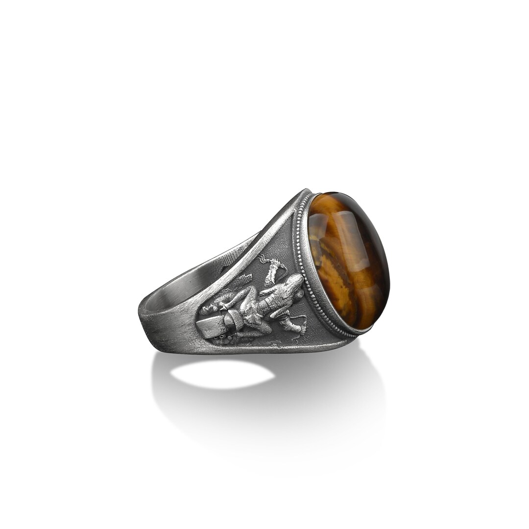 Biker Chick Tigers Eye Stone Biker Men Ring in Silver, Oxidized ...