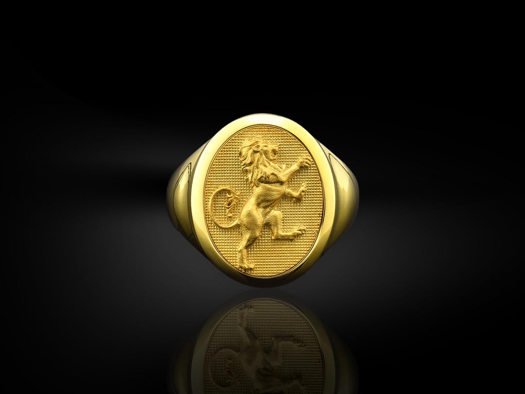 Rampant Lion Men Ring in 14k Gold, Luxury Gold Lion Ring, 18k Gold Men ...