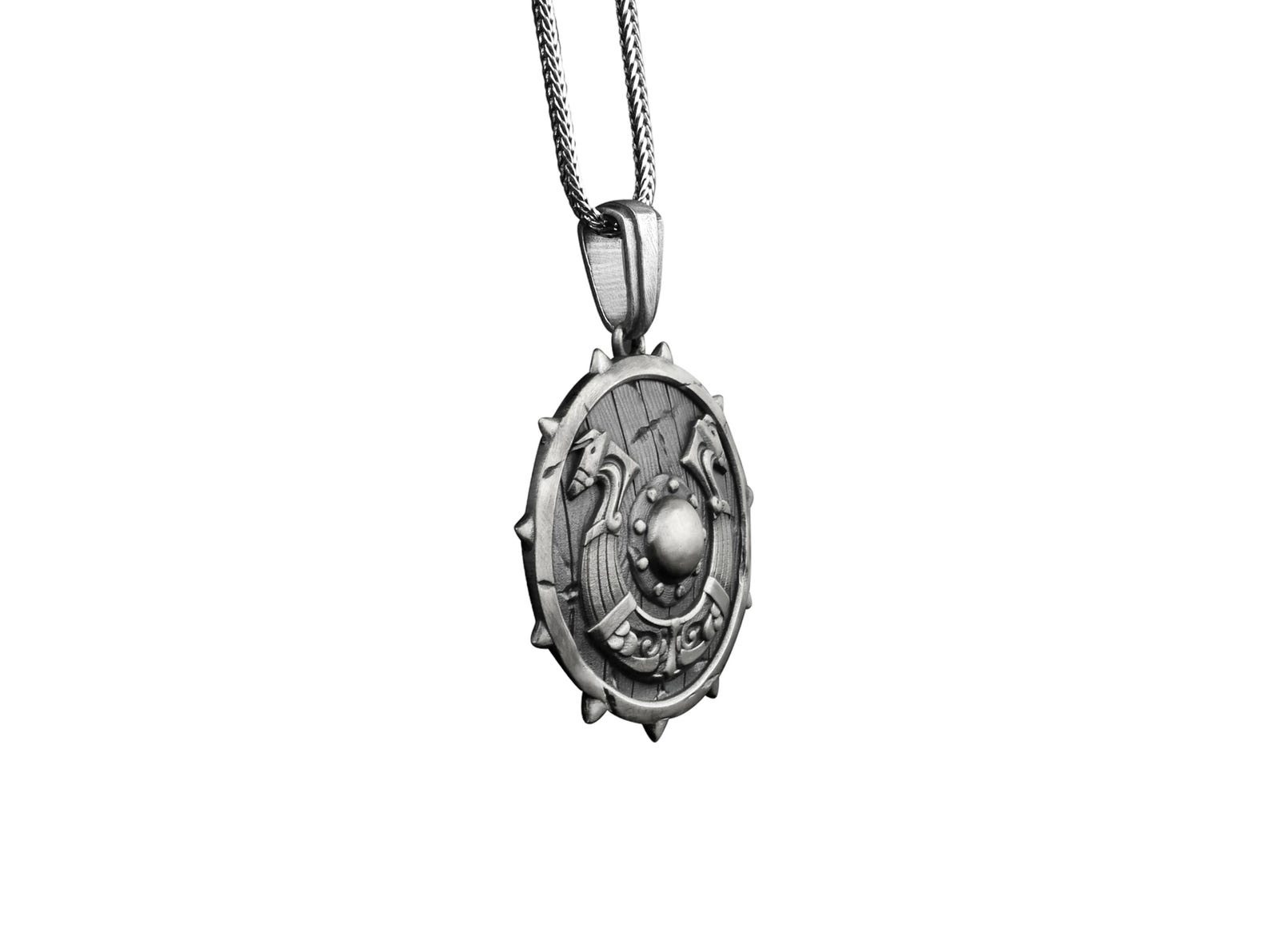Viking Shield With Drekar Pendant Necklace, Viking Dragon Necklace for ...