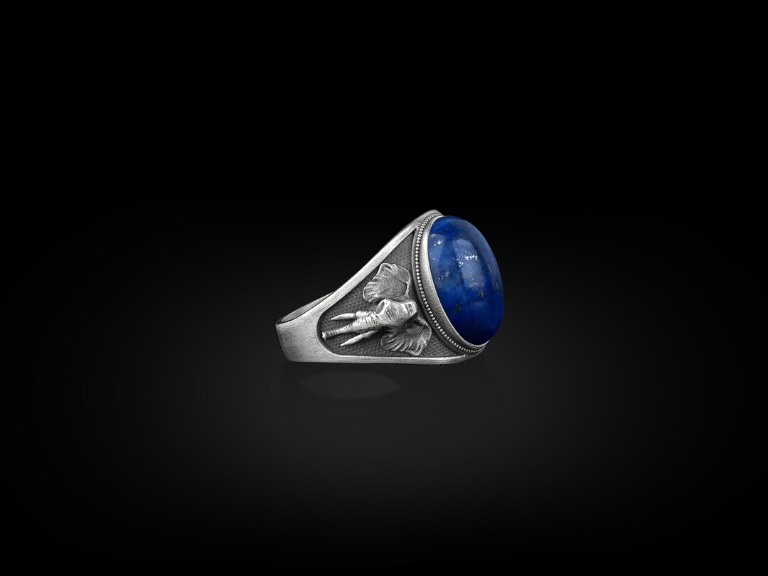 Elephant Head Silver Men's Ring Lapis Lazuli Signet Man - Etsy