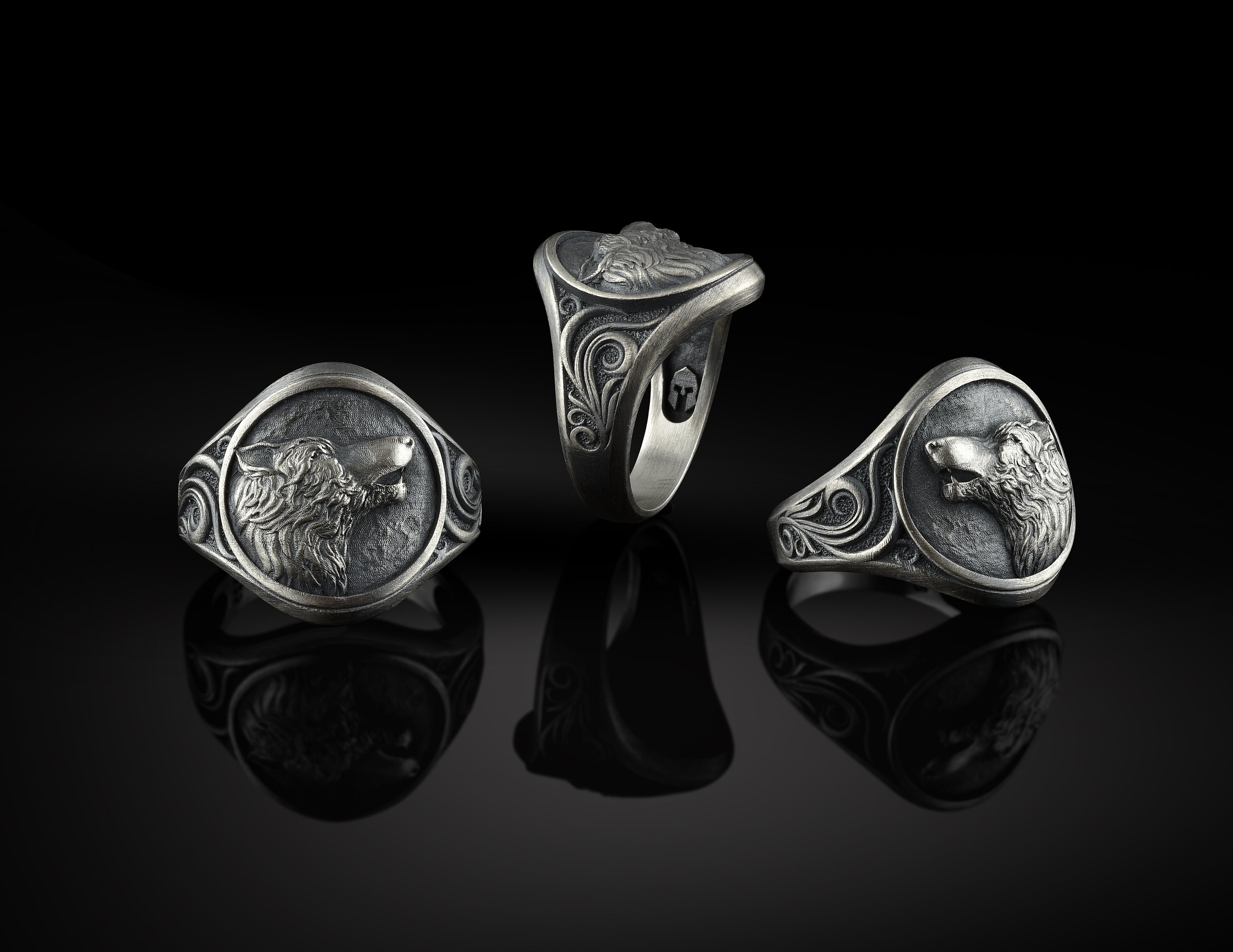 Howling Fenrir Wolf Signet Ring for Men in Sterling Silver - Etsy