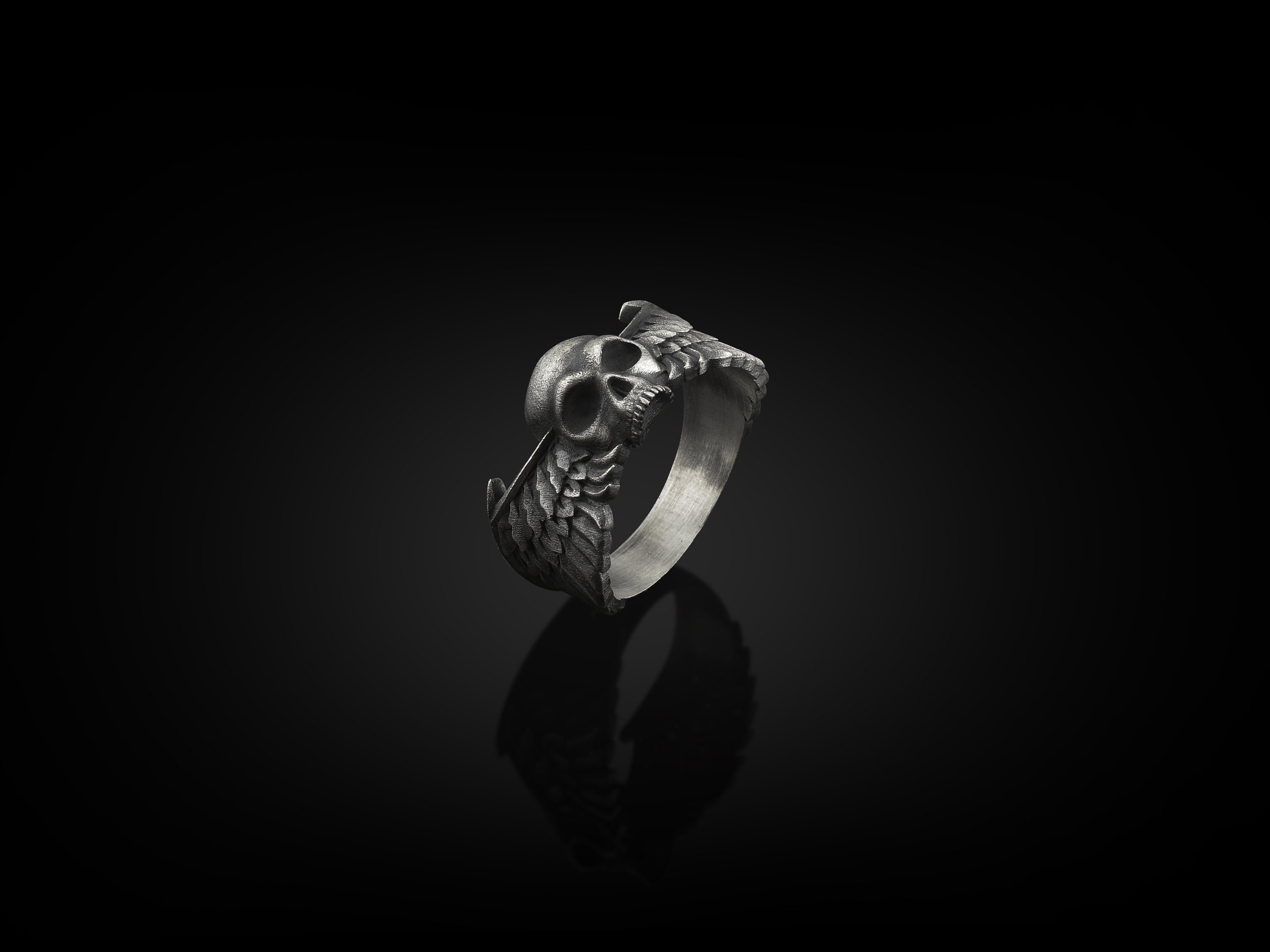 Winged Skull Handmade Sterling Silver Men Ring Winged Skull - Etsy