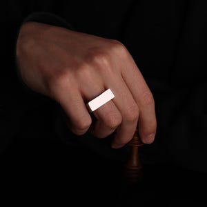 Ractangle Flat Wedding Men Band Silver Rings, Modern Silver Rectangle Ring, Angular Minimalist ...