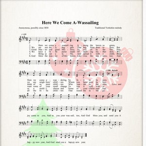 Wassail Song Here We Come A-wassailing Printable Vintage Sheet Music ...