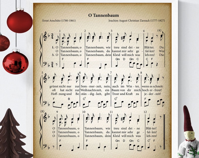 O Tannenbaum Printable Vintage Sheet Music German Christmas Classic ...