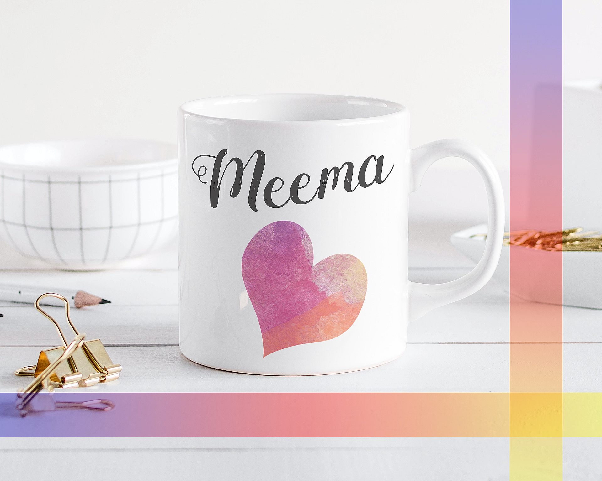 Meema Mug Heart Watercolor Design New Meema Gift for | Etsy