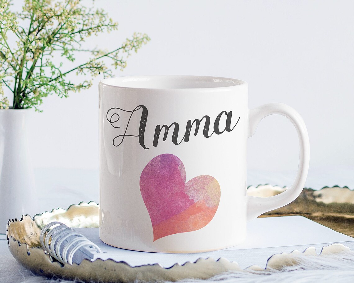 Amma Mug Heart Watercolor Design, New Amma Gift for Christmas or ...