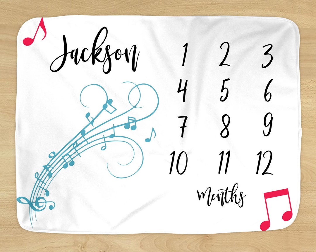 Music Milestone Blanket - Personalized Name - Musical Notes Design for ...
