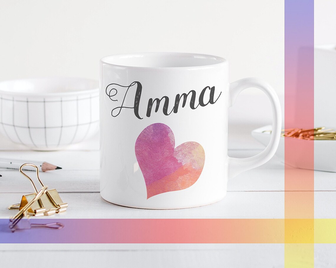 Amma Mug Heart Watercolor Design, New Amma Gift for Christmas or ...
