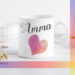 Amma Mug Heart Watercolor Design, New Amma Gift for Christmas or ...