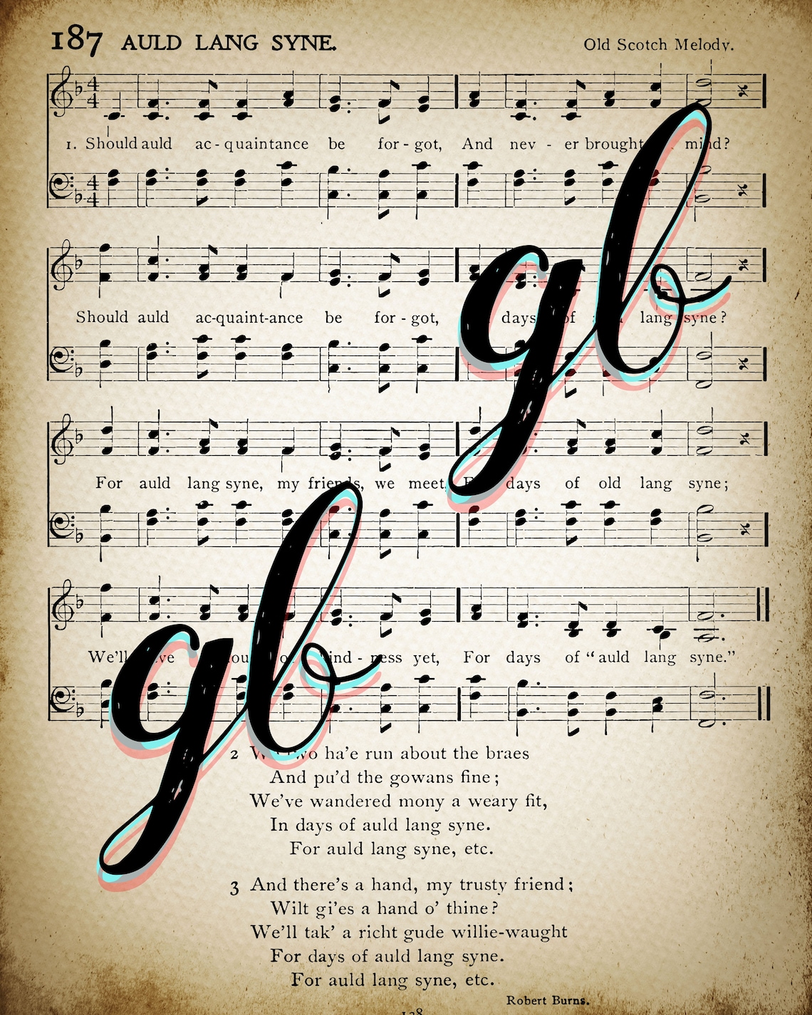 Auld Lang Syne New Year's Song Printable Vintage Sheet Music | Classic ...