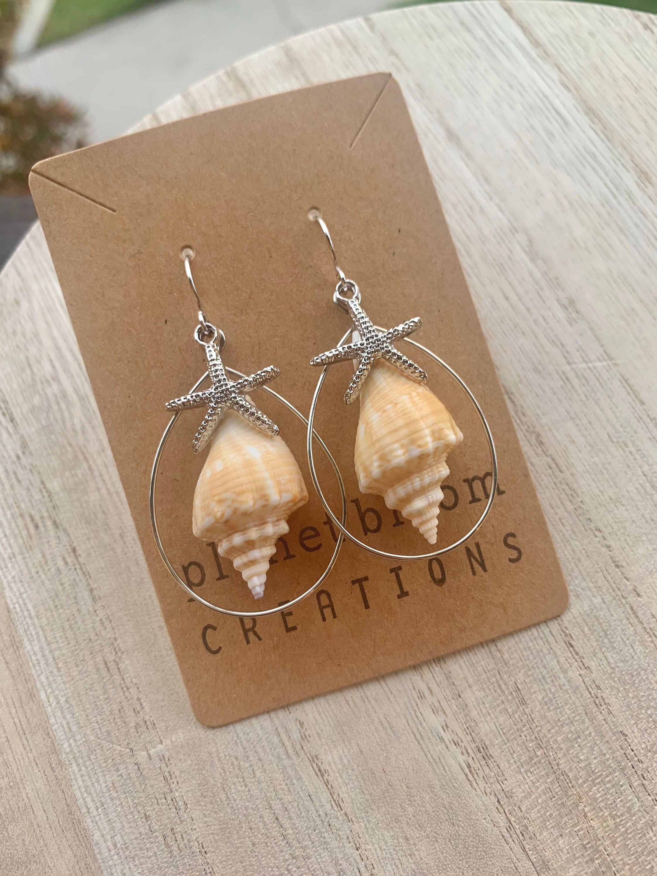 Florida Fighting Conch Silver Wire Wrapped Hook Earrings With Starfish ...